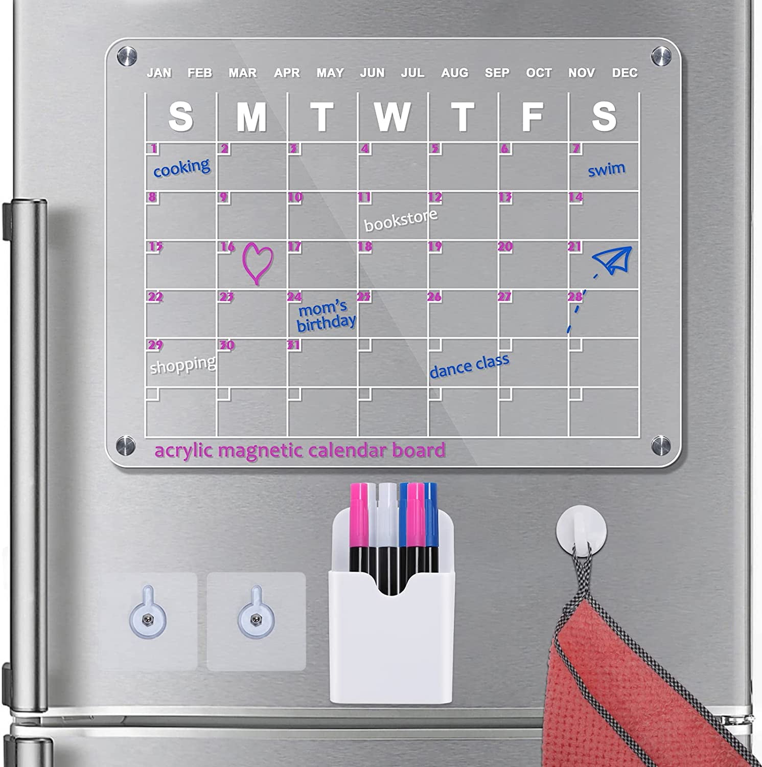 Monthly Planner Acrylic Magnetic Dry Erase Board, Adhesive Board with 6 ...