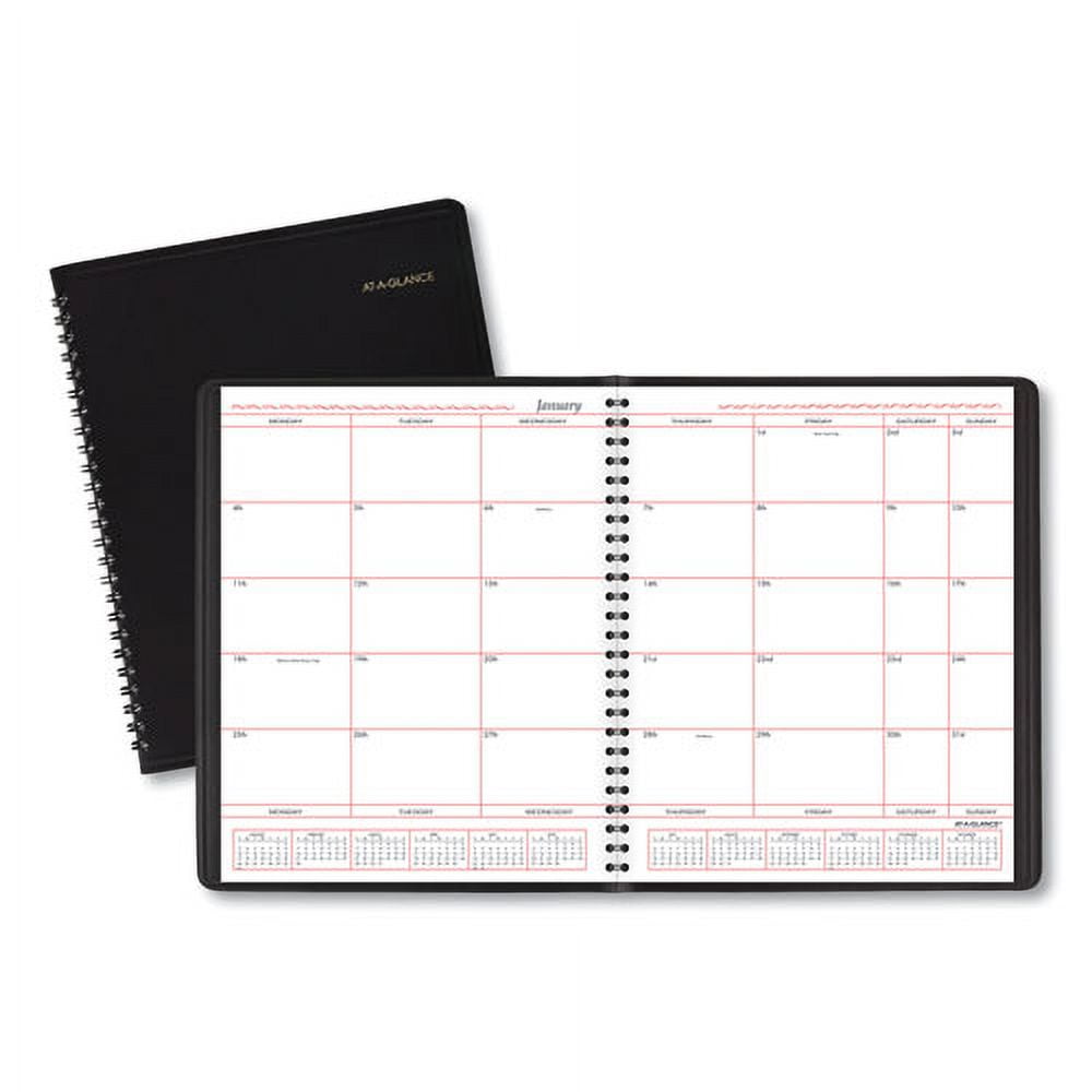 Monthly Planner in Business Week Format, 10 x 8, Black Cover, 12-Month ...