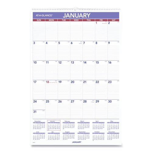 Monthly Wall Calendar With Ruled Daily Blocks, 20 X 30, White Sheets ...