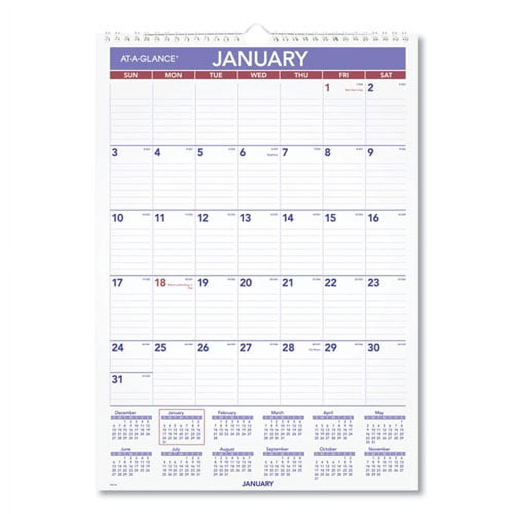 Monthly Wall Calendar with Ruled Daily Blocks, 12 x 17, White Sheets ...