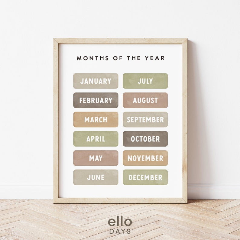 Months Poster | Educational Classroom Art | Neutral Homeschool or ...