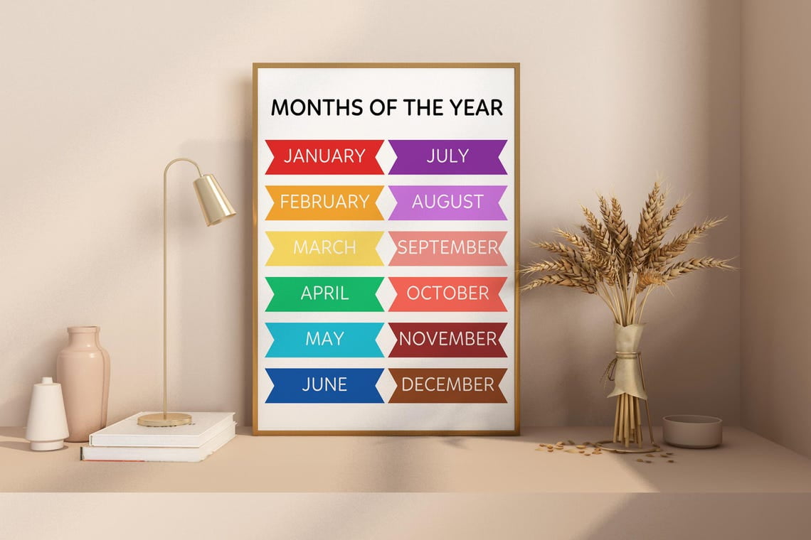 Months Of The Year , Montessori Education, Playroom Educational Poster ...