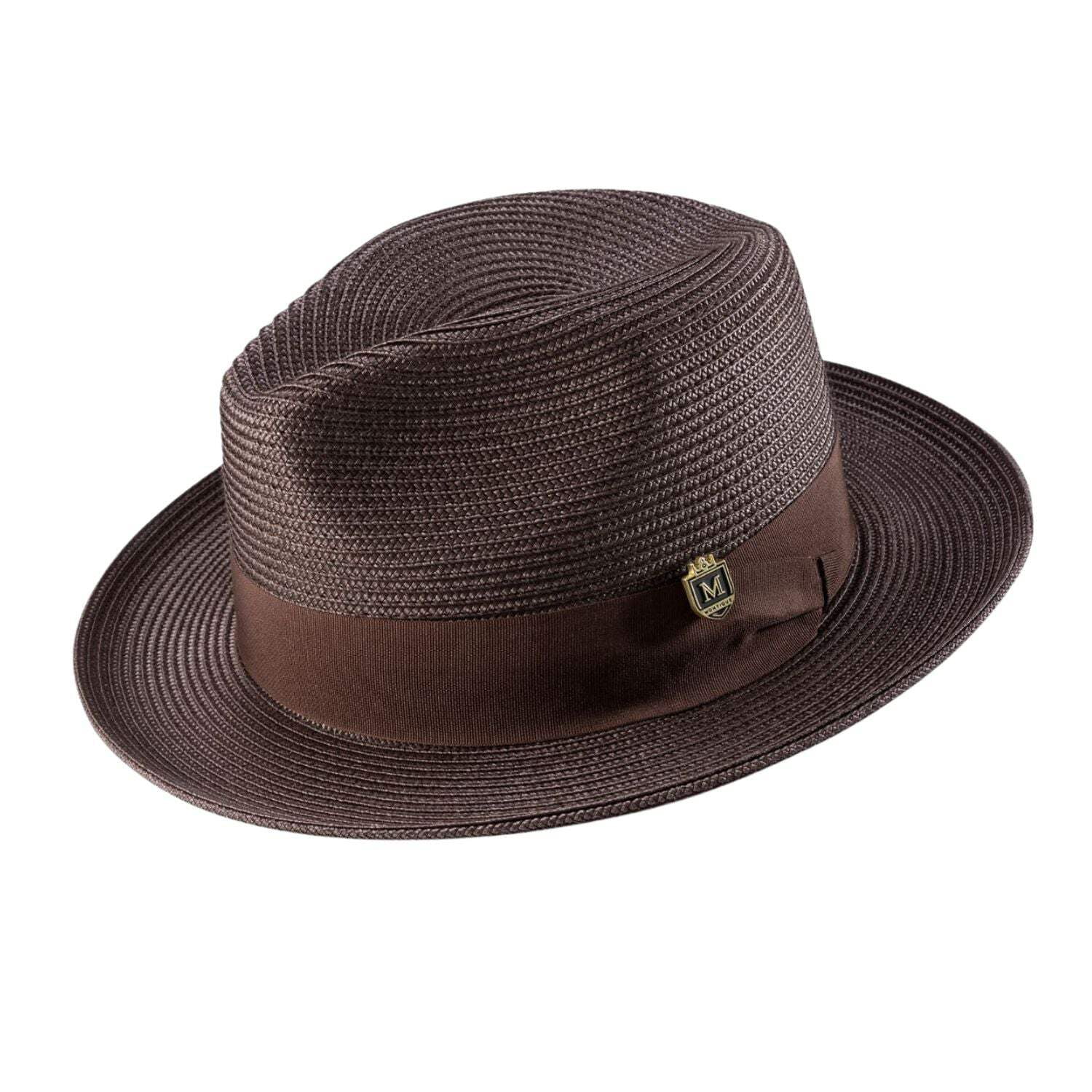 Montique Brown Solid Color Braided Wide Brim Pinch Fedora Matching ...