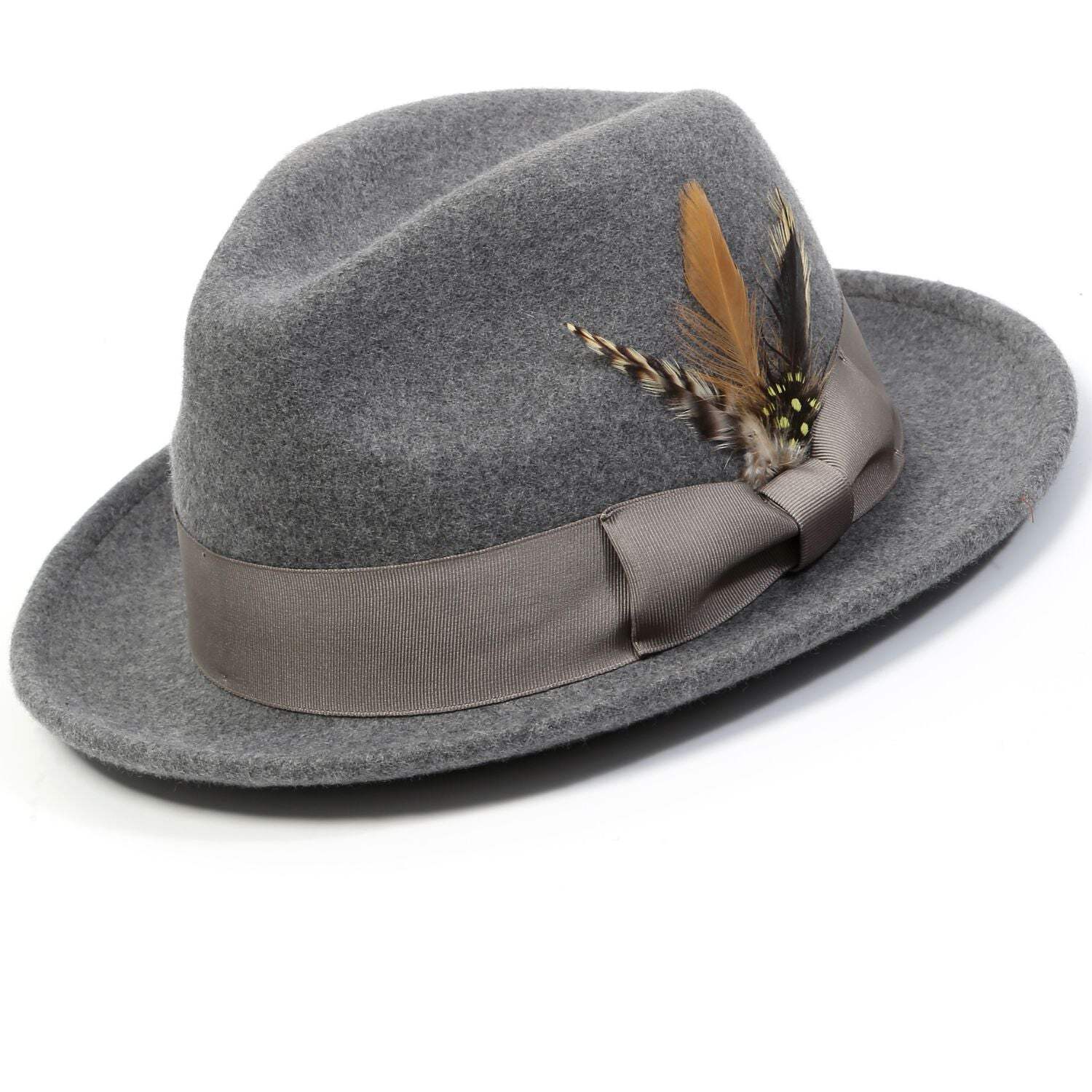 Montique Grey Lightfelt 2 ВЅ Inch Wide Brim Wool Felt Pinch Hat H-60 ...