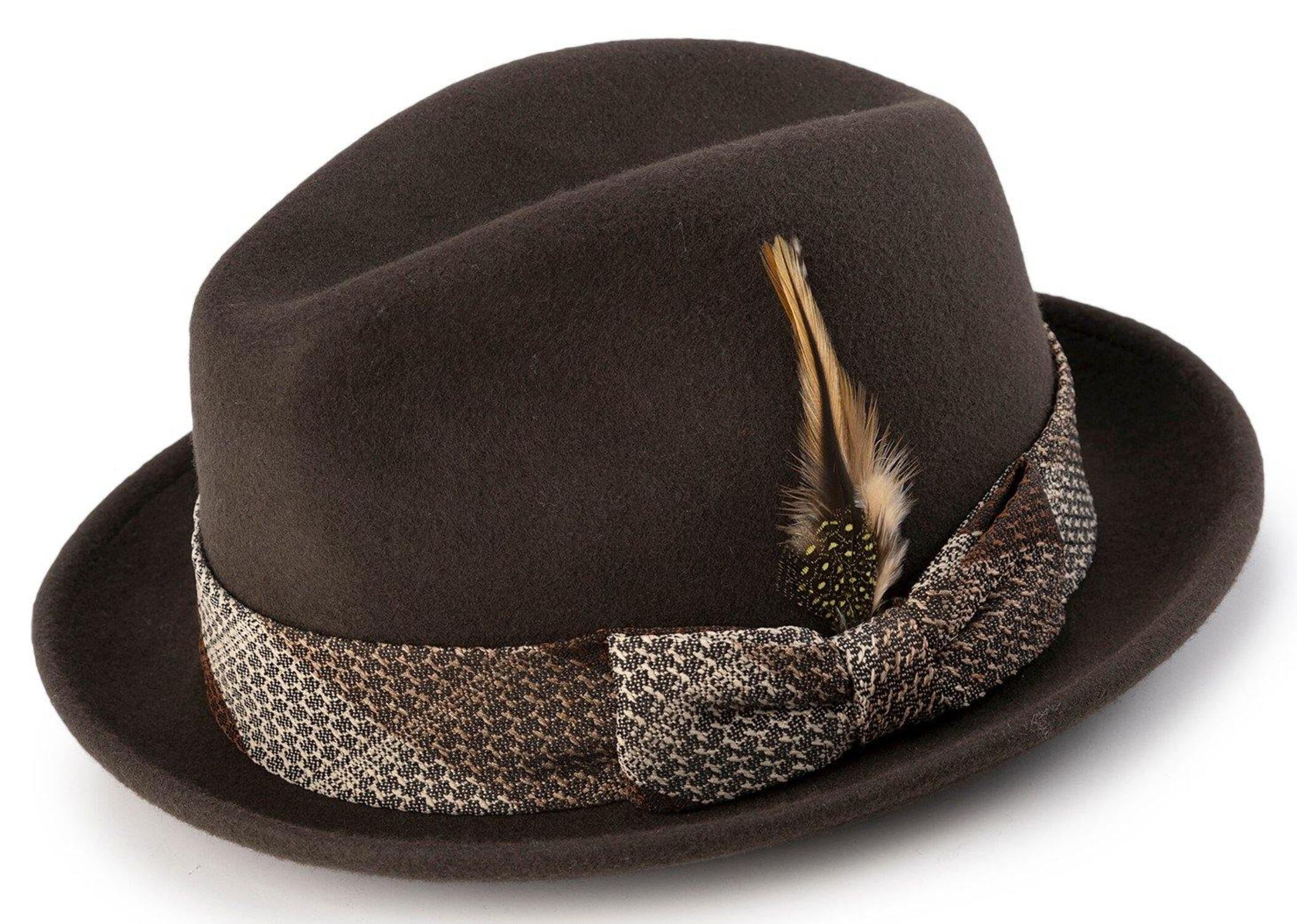 Montique Men's Brown Color Stingy Brim Wool Felt Pinch Hat H-1950 ...