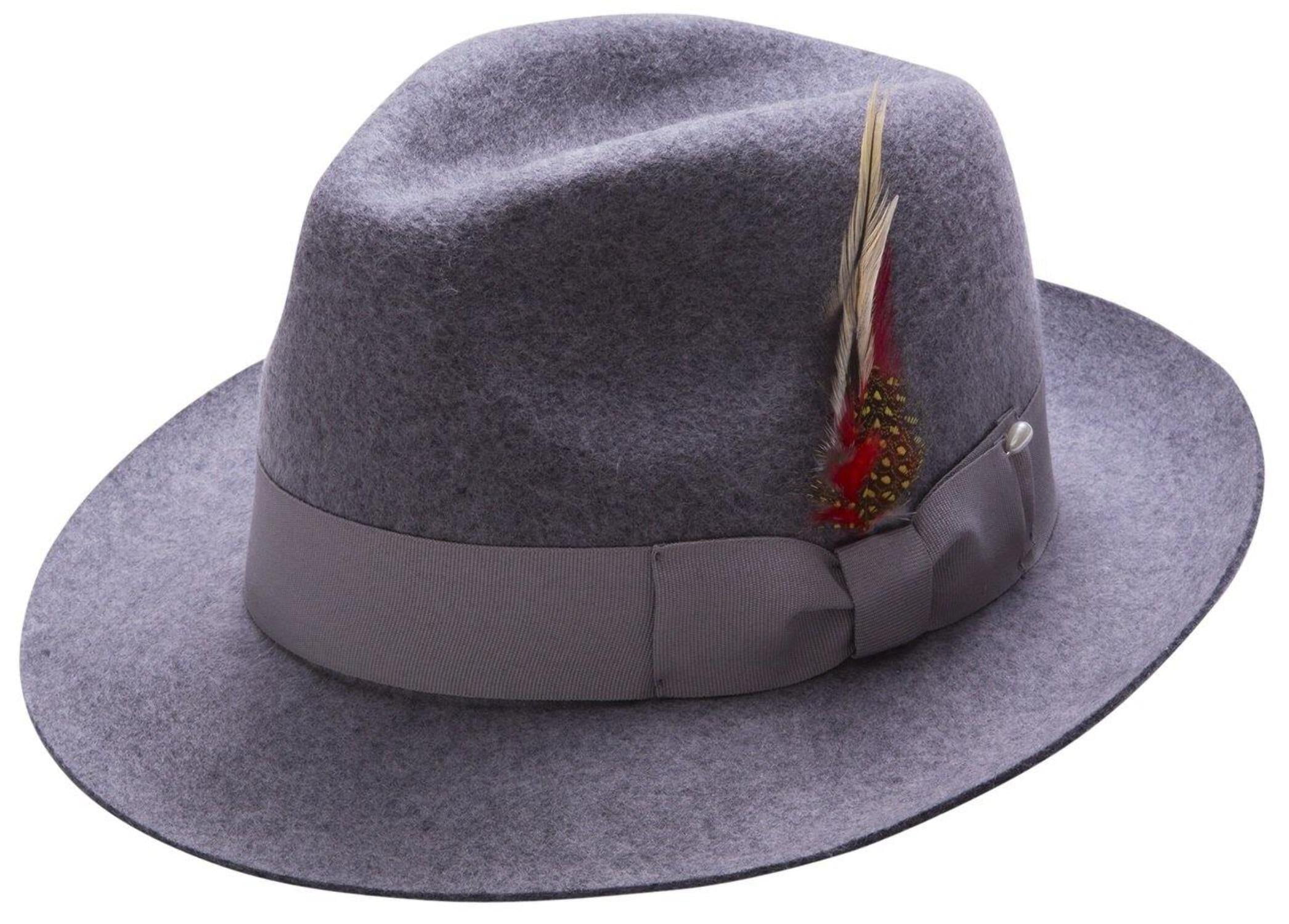 Montique Men's Heather Grey Fedora Snap Brim Soft Fine Felt Pinch Hat ...