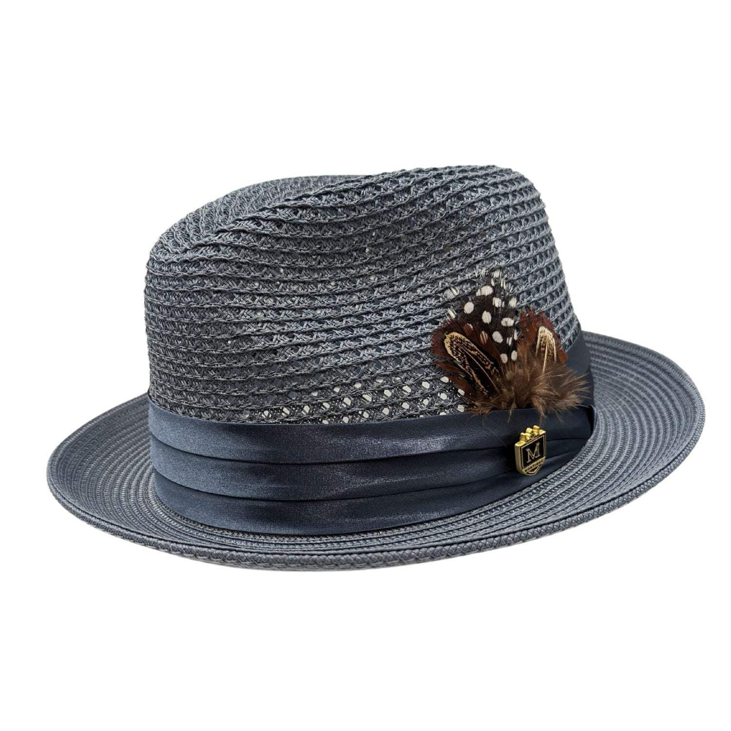 Montique Slate Pinch Braided Fedora With Matching Satin Ribbon Hat H34 ...