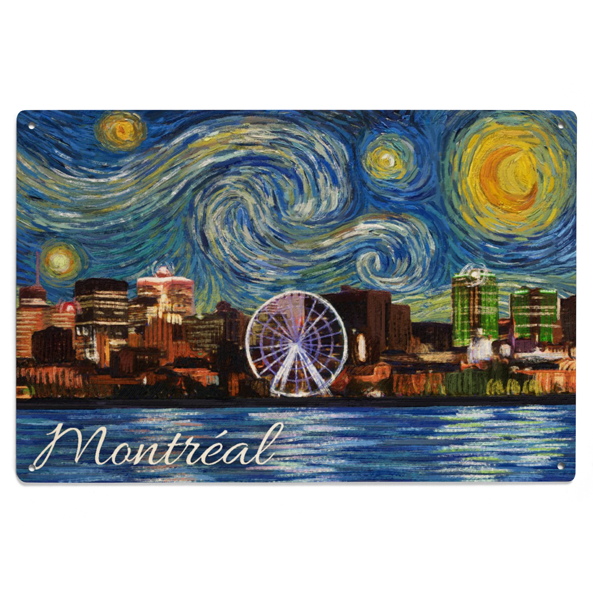 Montreal, Canada, Observation Wheel, Starry Night Birch Wood Wall Sign ...