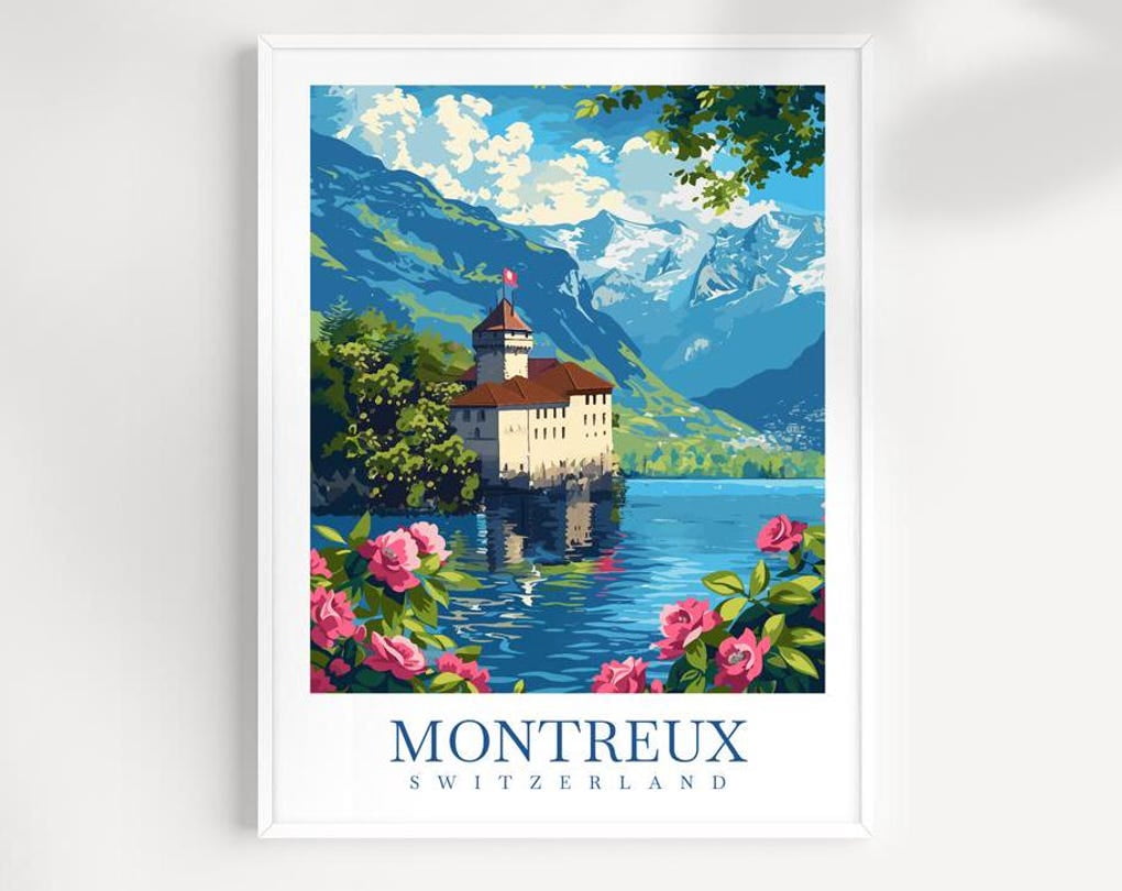 Montreux Travel Print Wall Art Switzerland Wall Hanging Home Décor ...