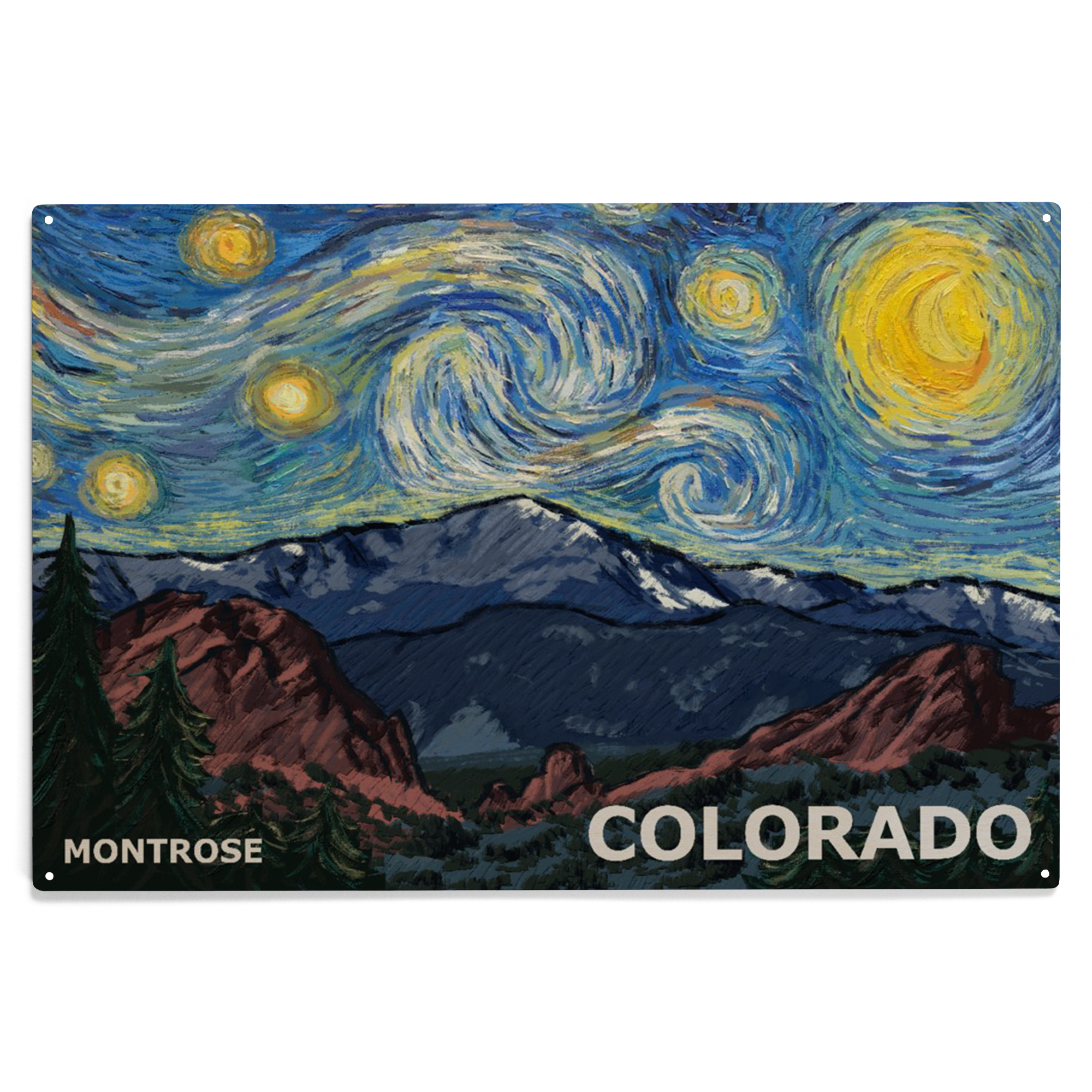 Montrose, Colorado, Pikes Peak, Starry Night Birch Wood Wall Sign ...