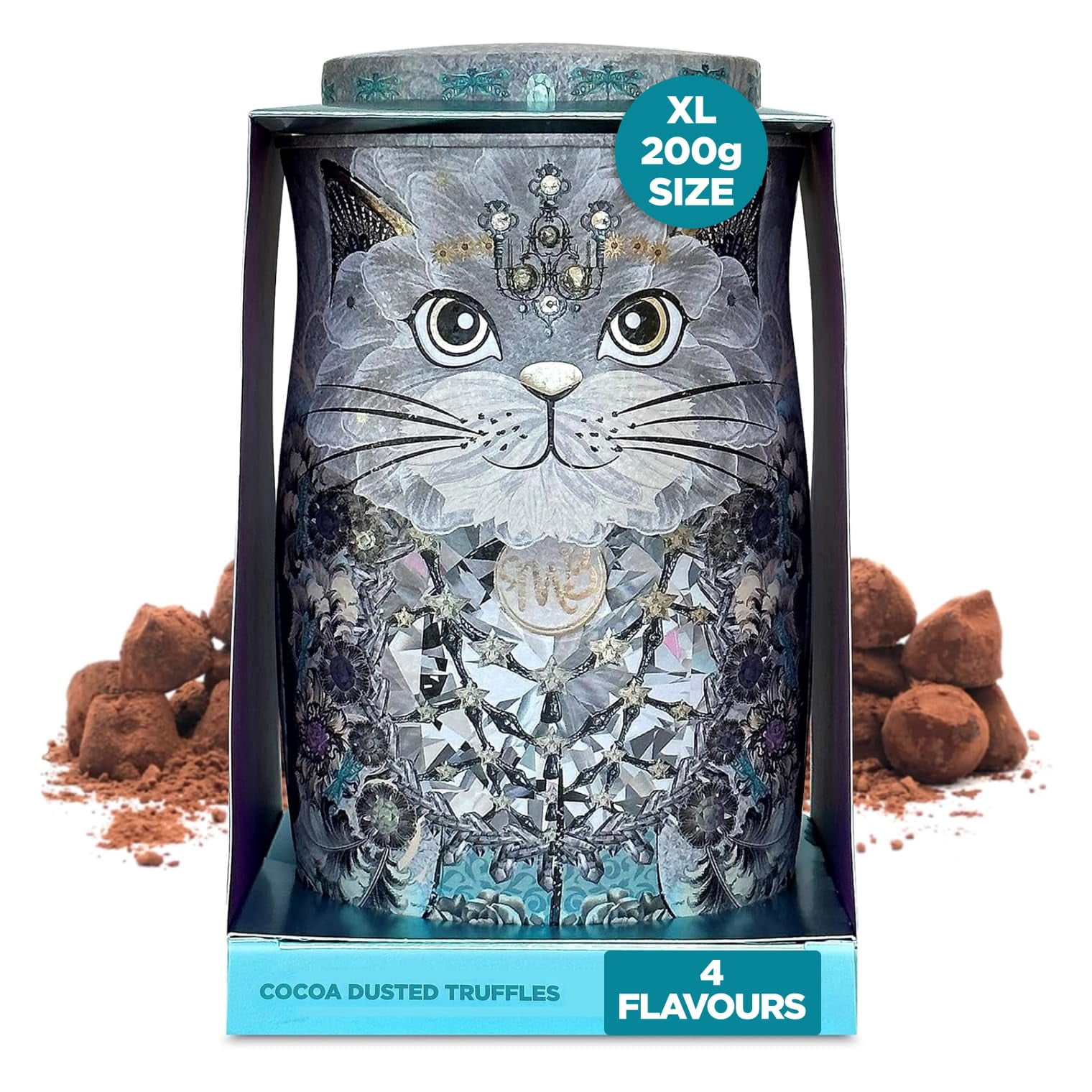 Monty Bojangles Cocoa Dusted BCF26 Chocolate Truffles Cat Tin (Diamond Empress - 7oz) Four ...