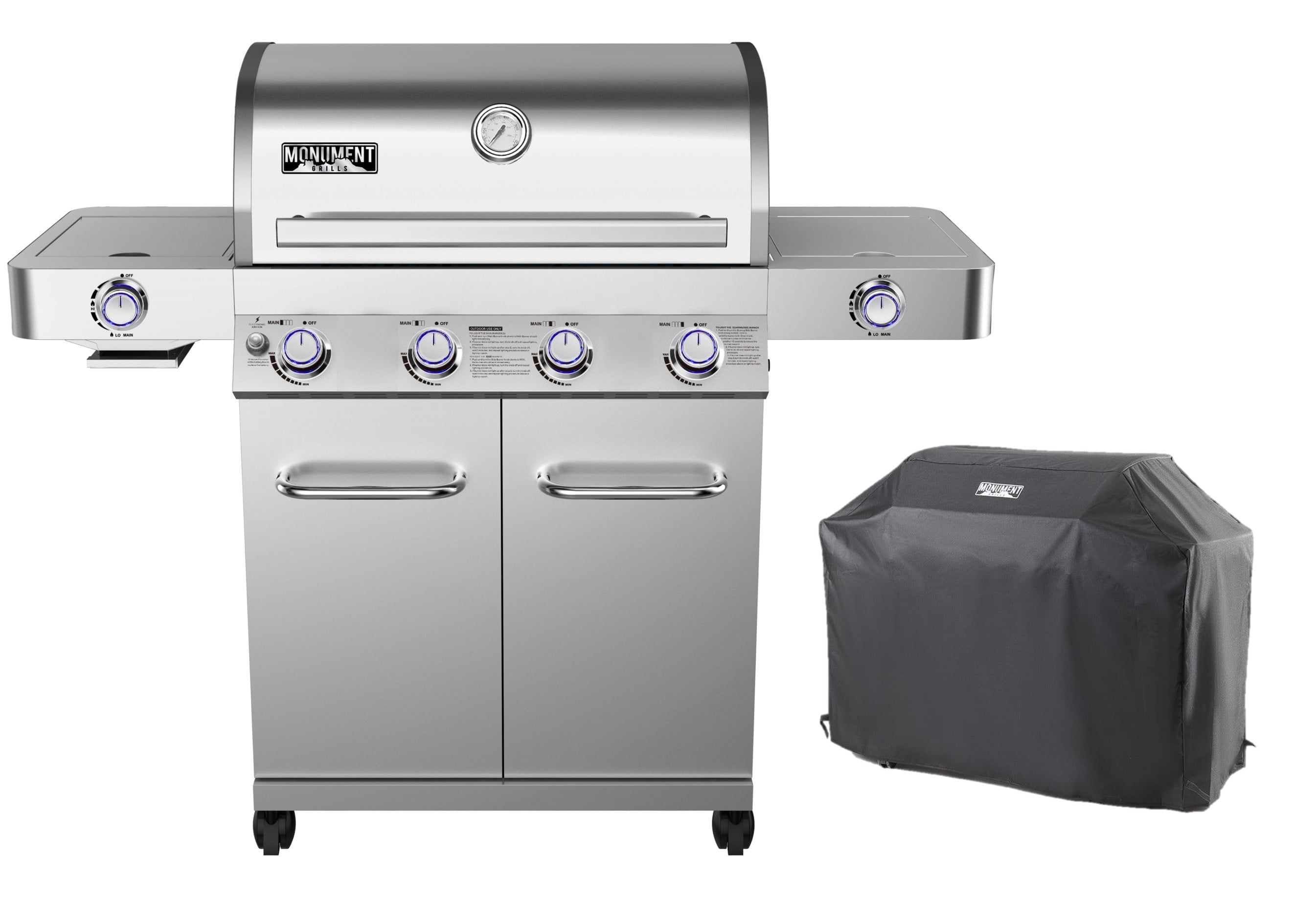 Monument Grills 4-Burner Propane Gas Grill in Stainless with LED ...