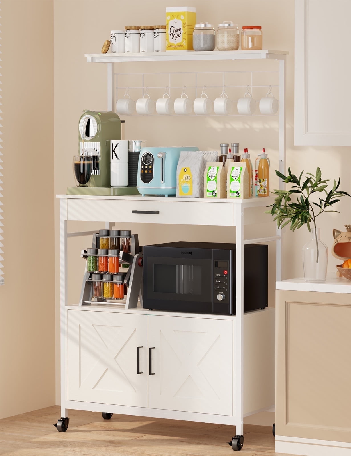 Behost Baker's Rack with Cabinet, Kitchen Adjustable Storage Shelves ...