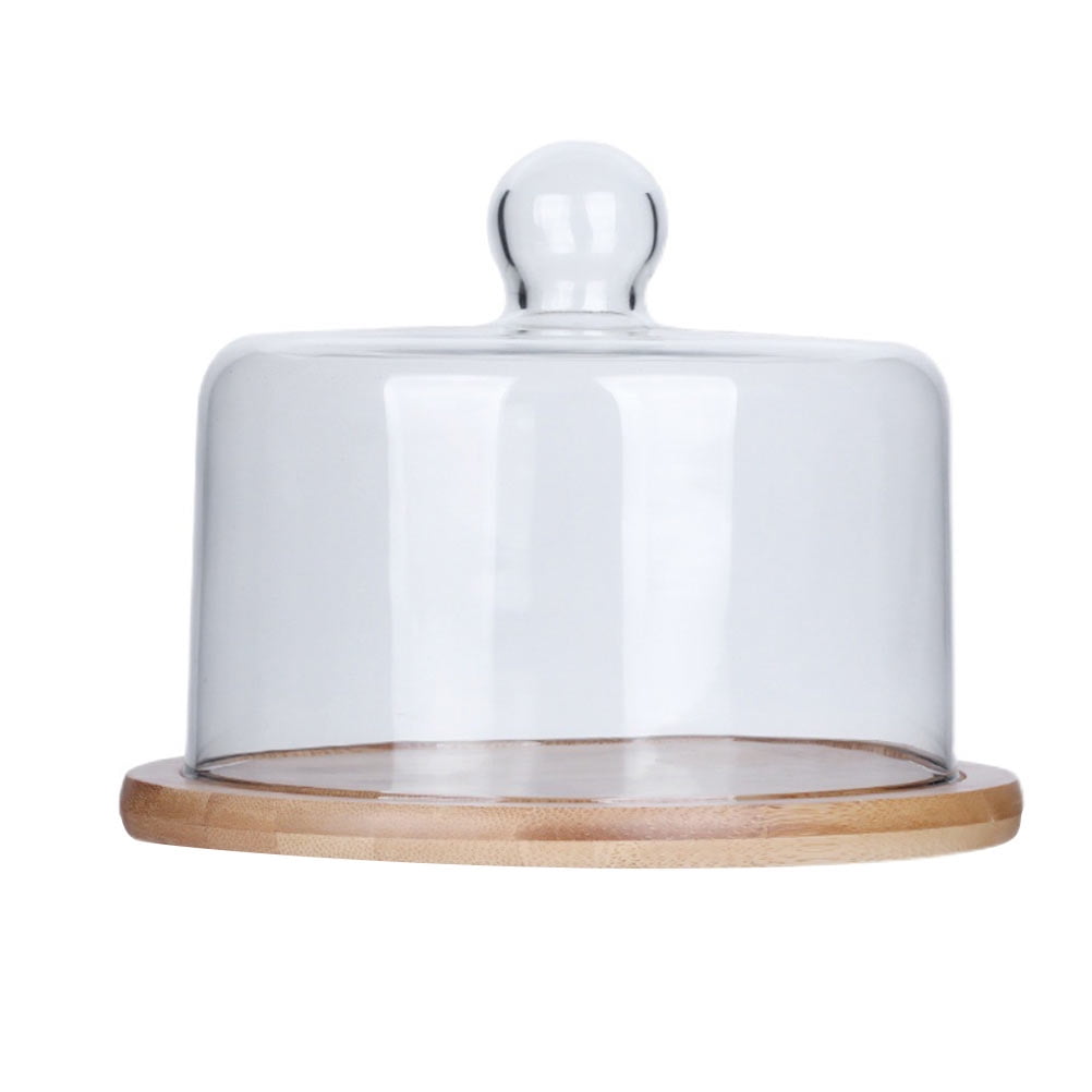 Monyance Fresh-keeping Cover Wooden Cake Stand with Glass Dome Lid for ...