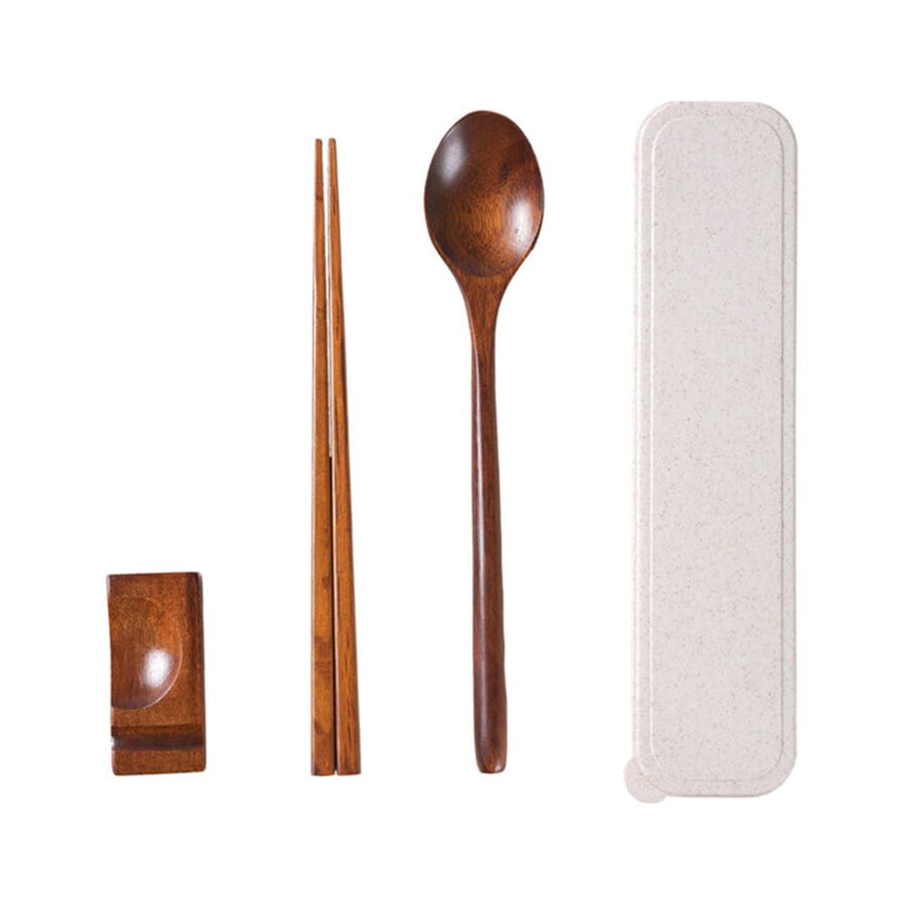 Monyance Portable Tableware with Case 4PCS Japanese Style Solid Wood Chopsticks Spoon Chopstick ...