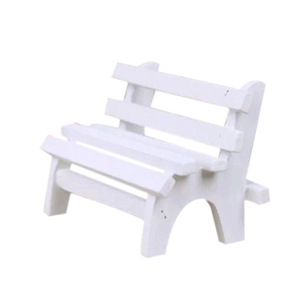 Miniature Landscape Ornament Wooden White Double Garden Bench Porch ...