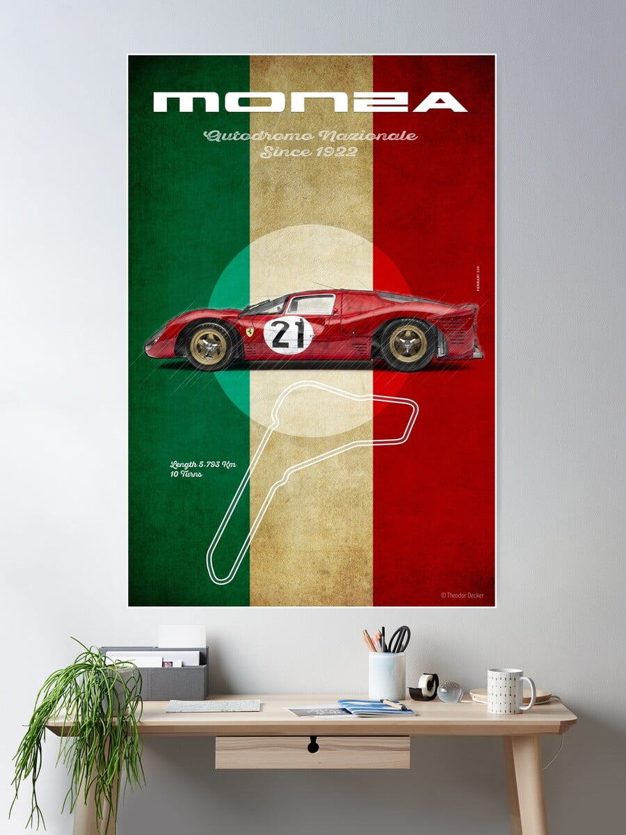 Monza Racetrack Vintage Poster Wall Art, Modern Wall Decor For Living ...