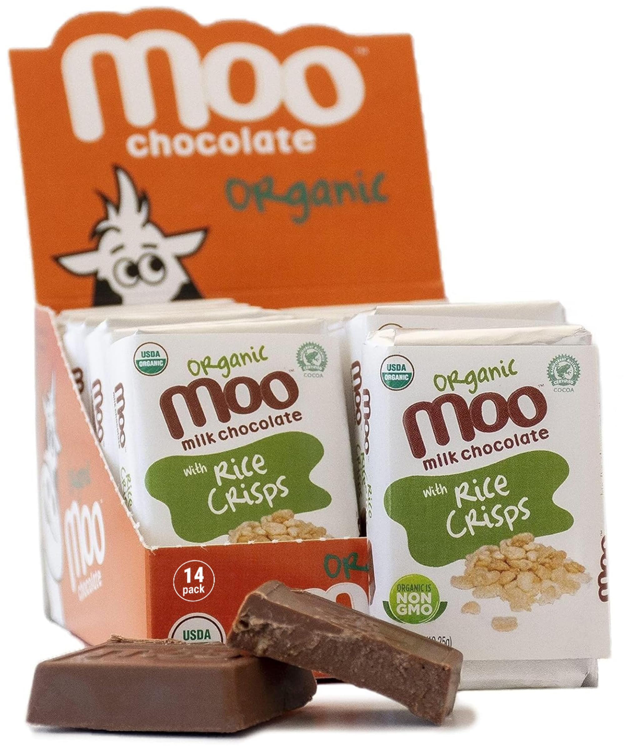 Moo Chocolates Organic Milk TSF6 Chocolate Mini Bars with Rice Crisps 0 ...