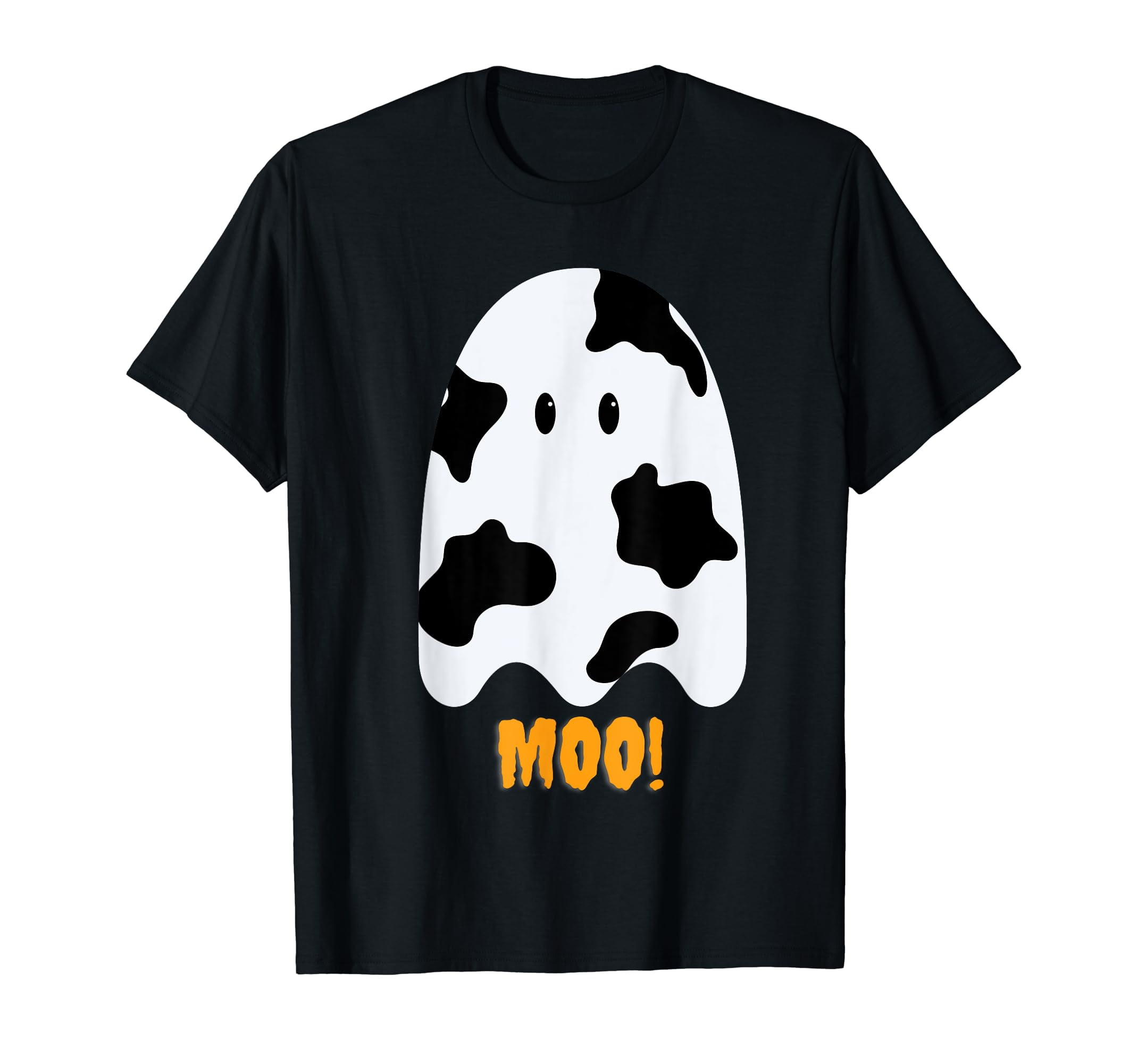 Moo! Cute Funny Cow Print Ghost Halloween Tee T-Shirt Black Tee ...