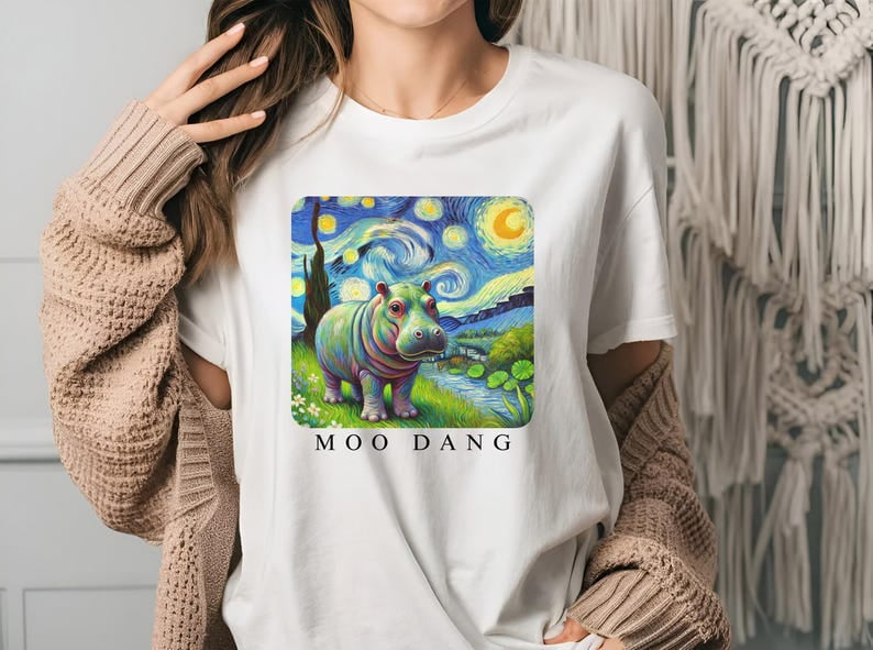 Moo Deng 2024 Van Gogh Moo Deng Cute Baby Hippo Funny Meme Tshirt ...