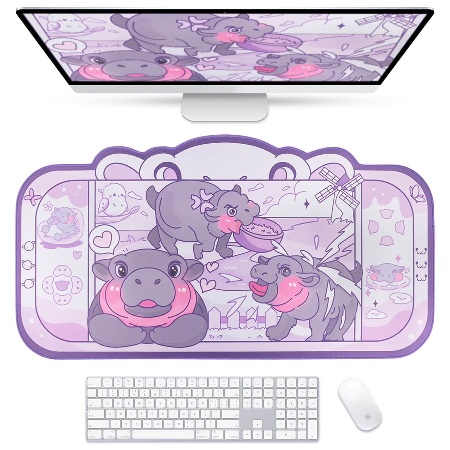Moo Deng Baby Hippo Desk Mat | Kawaii Cute Pastel Large Gaming Mouse ...