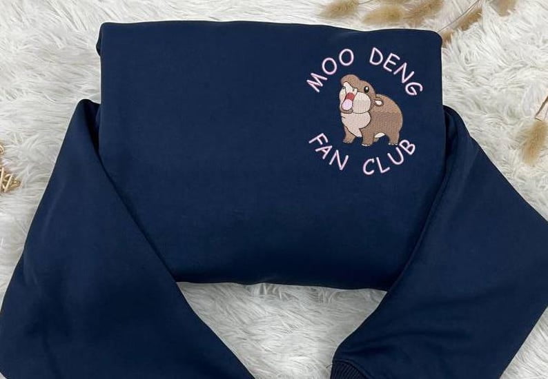 Moo Deng Fan Club Embroidered Sweatshirt Funny Baby Hippo Moo Deng Gang ...