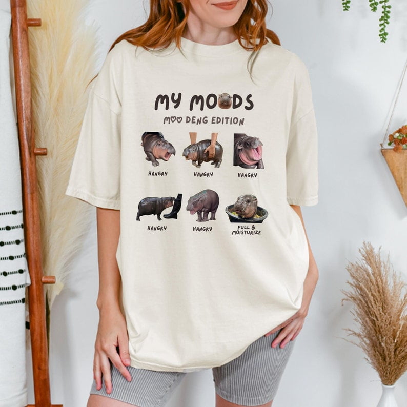 Moo Deng Mood Sassy Hippo Comfort Color Shirt, Funny Cute Baby Hippo ...