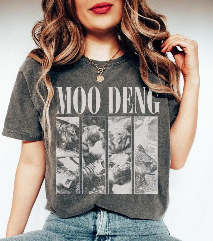 Moo Deng, Pygmy Hippo With Moon Vintage Moo Dang Bootleg, Funny Moo ...