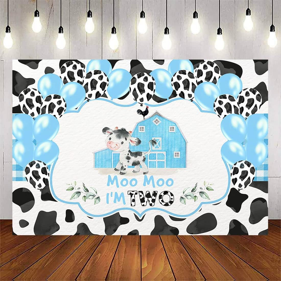 Moo Moo I'm Two Cow Birthday Backdrop for Boy Holy Cow I'm Two Party ...