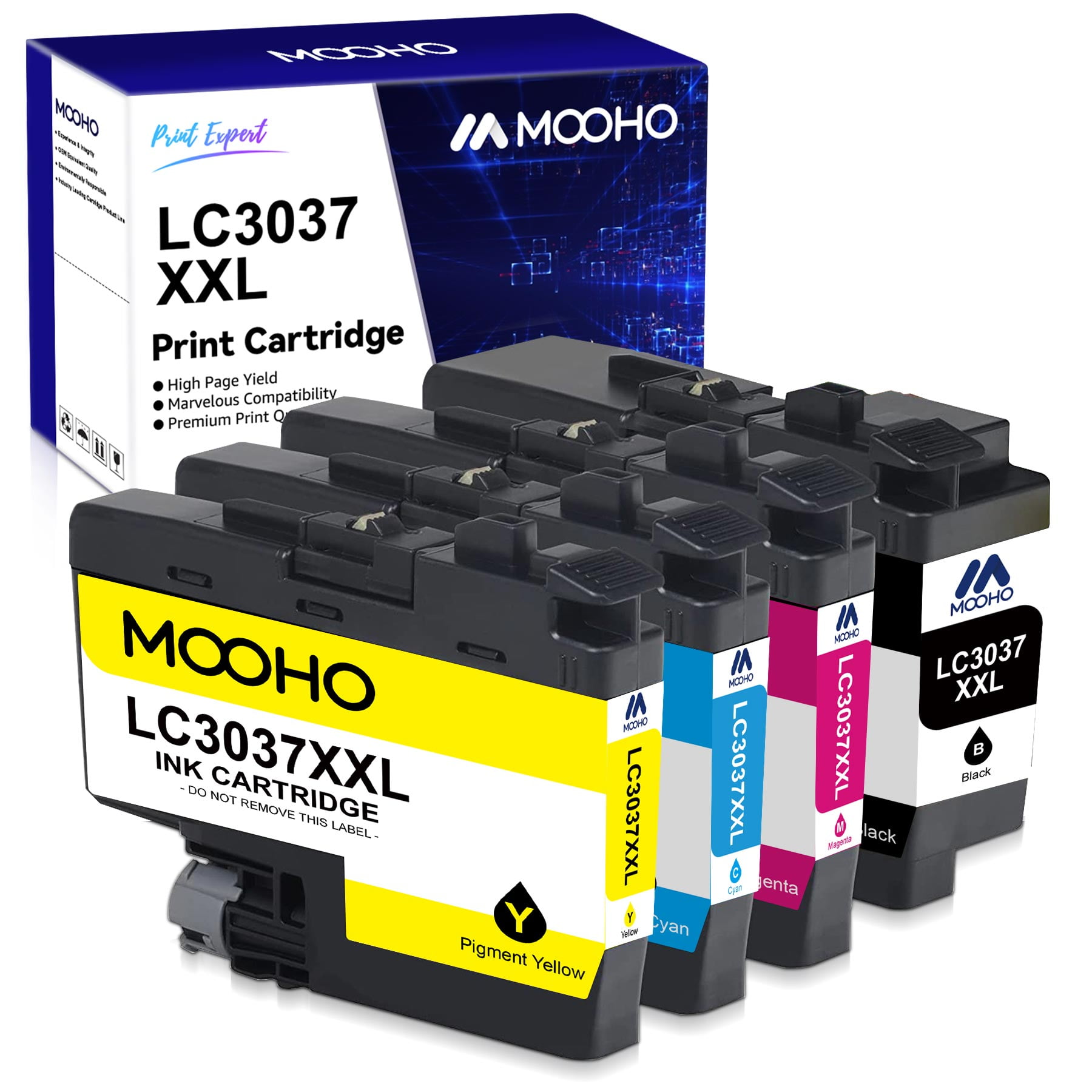 MooHo Compatible Ink Cartridges Replacement for Brother LC3037bk (4 Pk ...