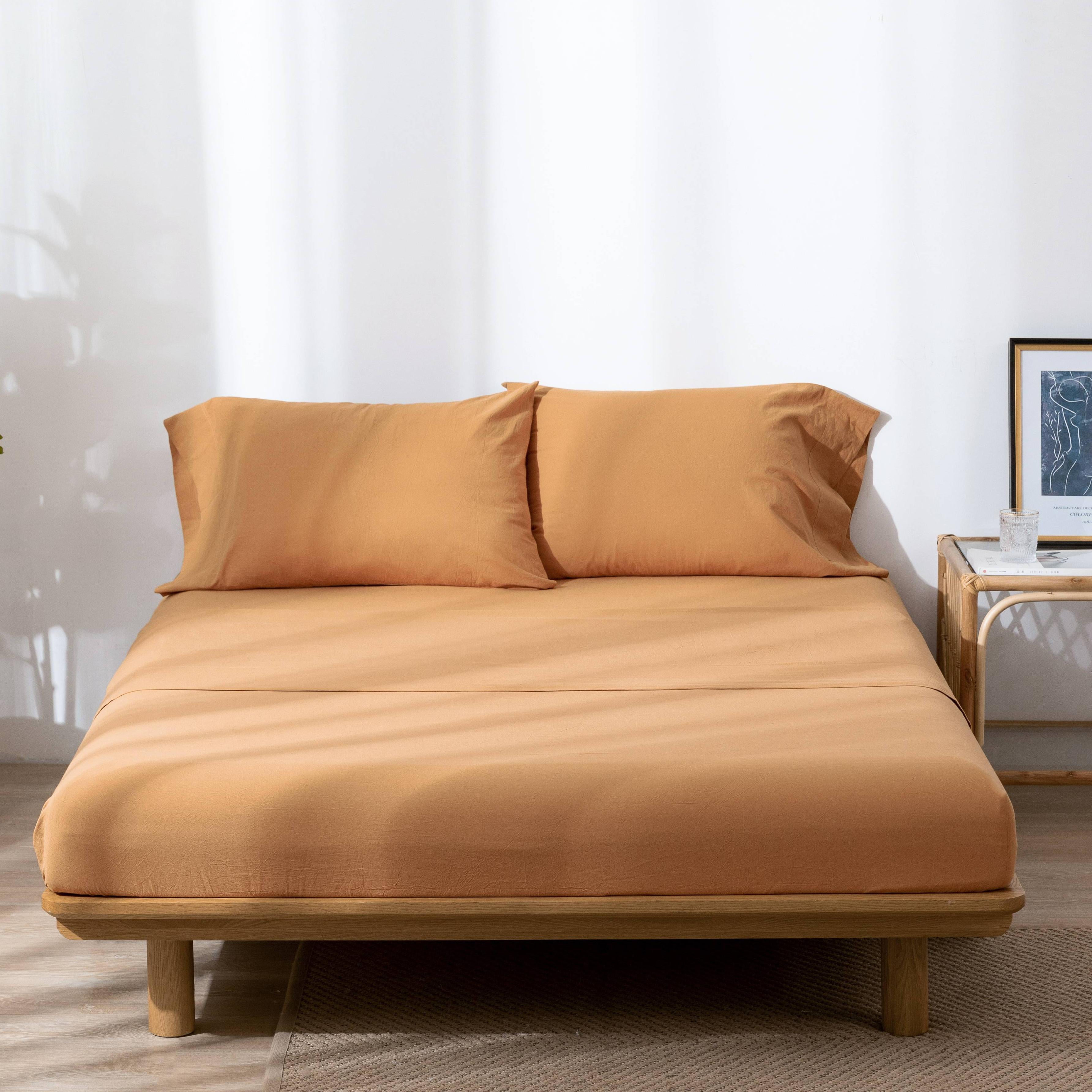 MooMee 100% Washed Cotton Sheet Set Queen Linen Like Textured ...