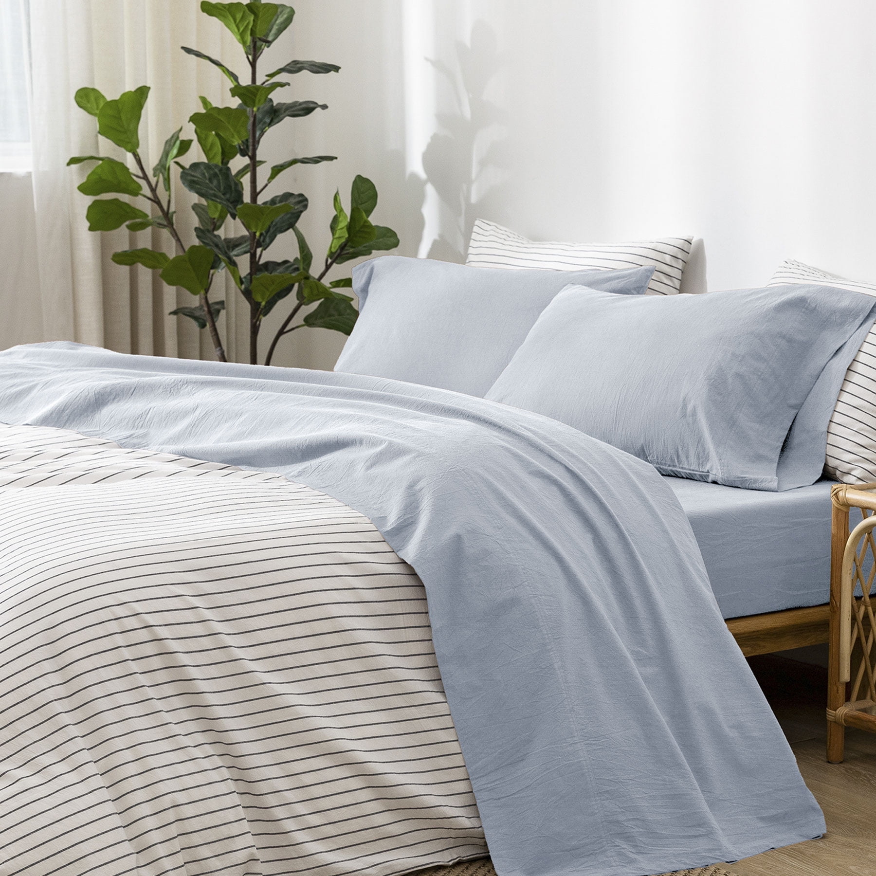 Free Shipping! MooMee Sheet Set 100% Washed Cotton Linen Like Textured ...