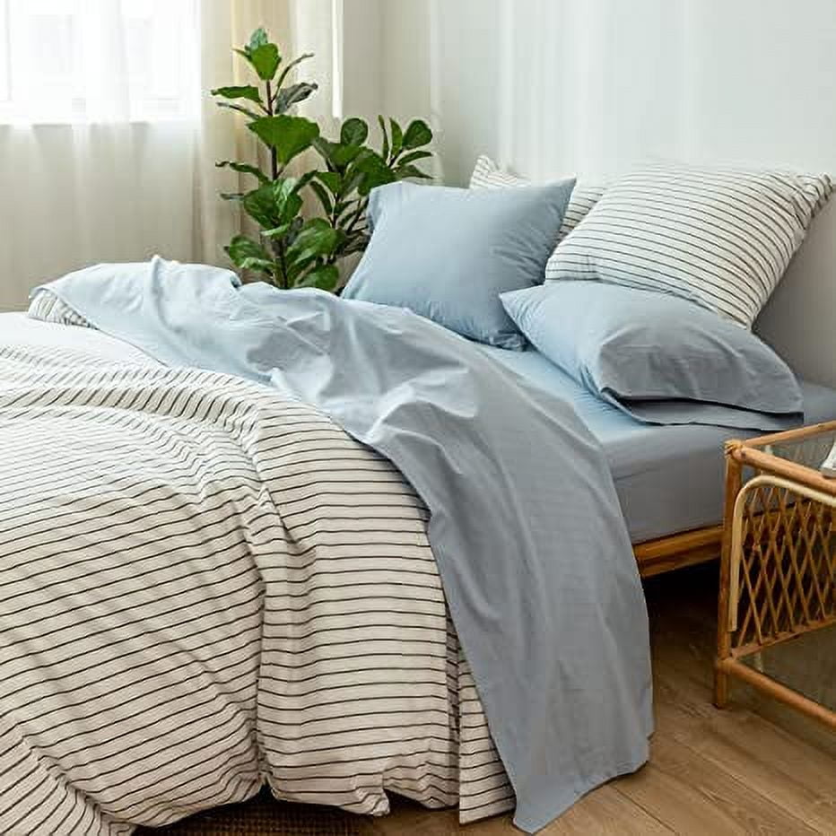 MooMee Bedding Sheet Set 100% Washed Cotton Linen Like Textured ...
