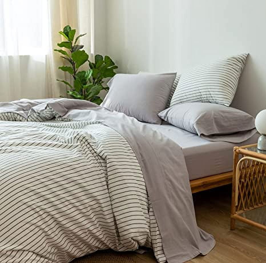 MooMee Bedding Sheet Set 100% Washed Cotton Linen Like Textured ...