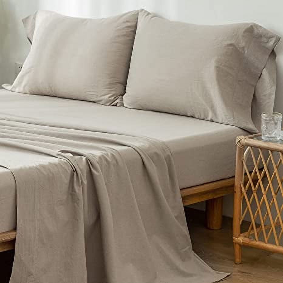 MooMee Bedding Sheet Set 100% Washed Cotton Linen Like Textured ...