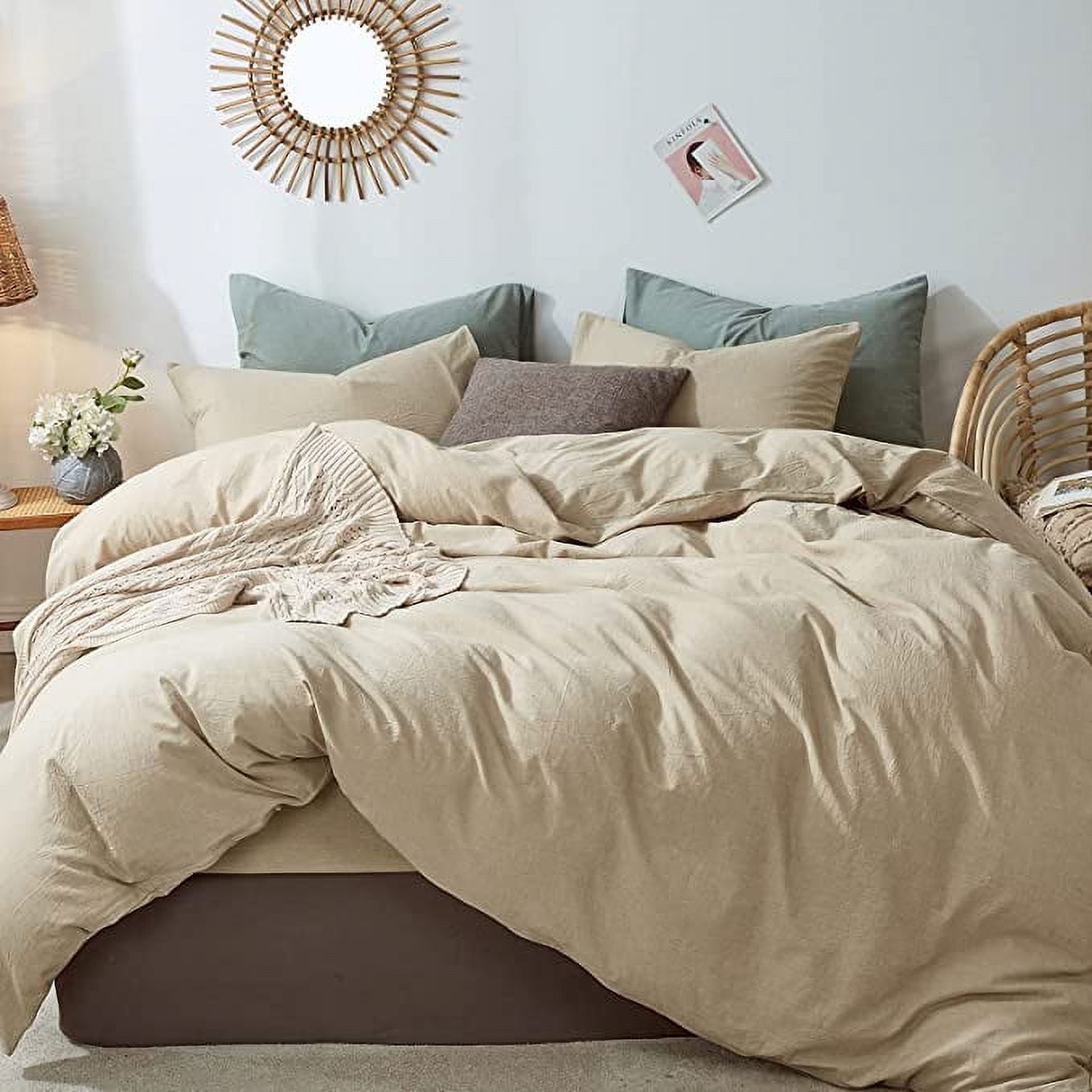 MooMee Full Size Bedding Duvet Cover Set, 100% Washed Cotton ...