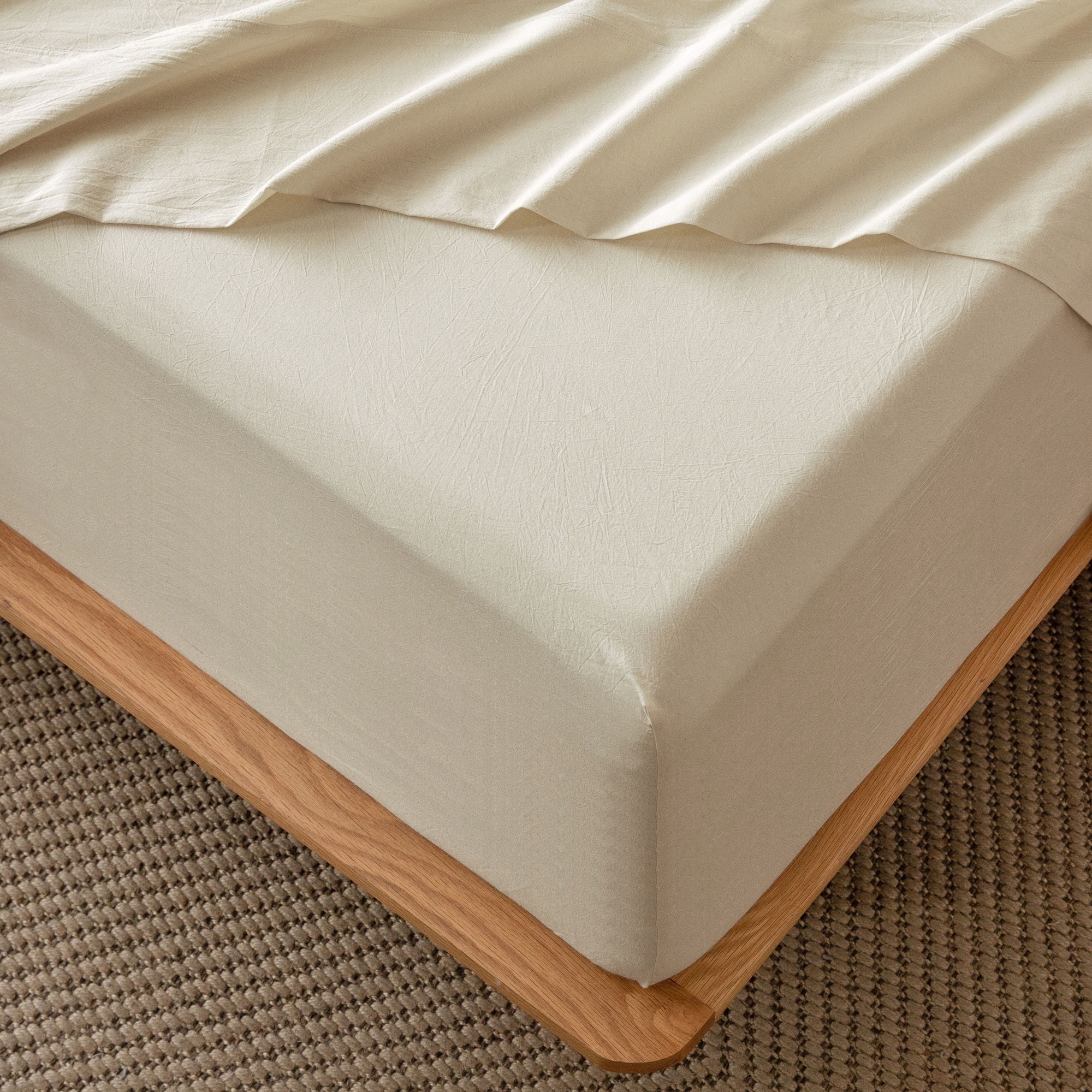 MooMee 100% Washed Cotton Queen Fitted Sheet Only Linen Like Textured ...