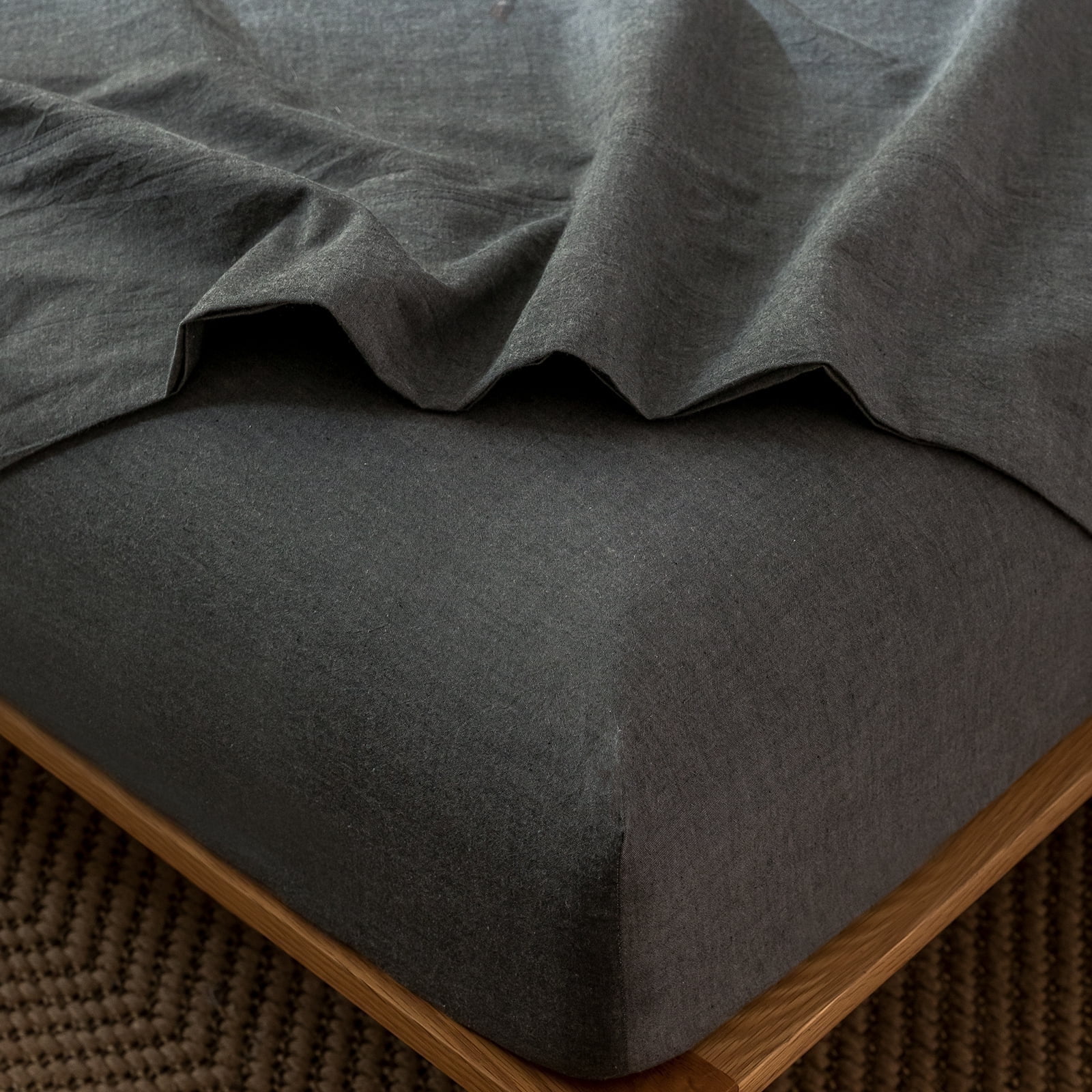 MooMee 100% Washed Cotton Queen-size Fitted Sheet Linen Like Textured ...