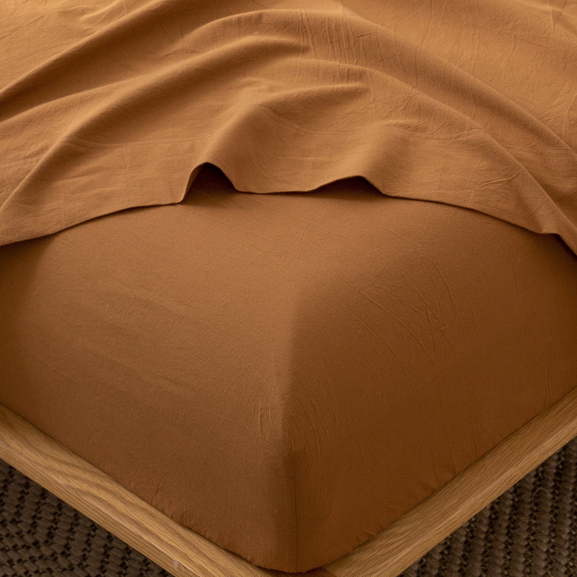 MooMee 100% Washed Cotton King Fitted Sheet Only Linen Like Textured ...