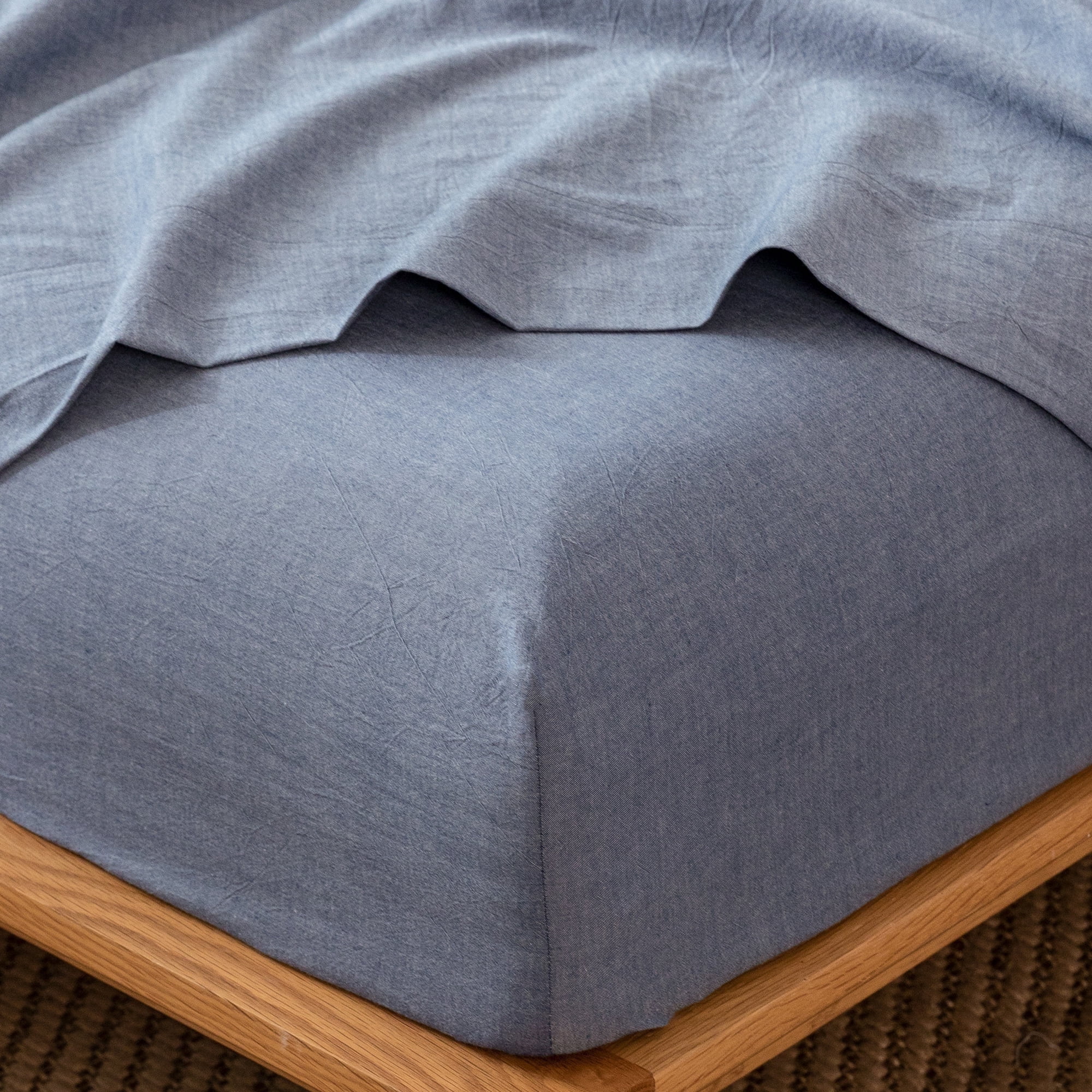 MooMee 100% Washed Cotton Queen Fitted Sheet Only Linen Like Textured ...