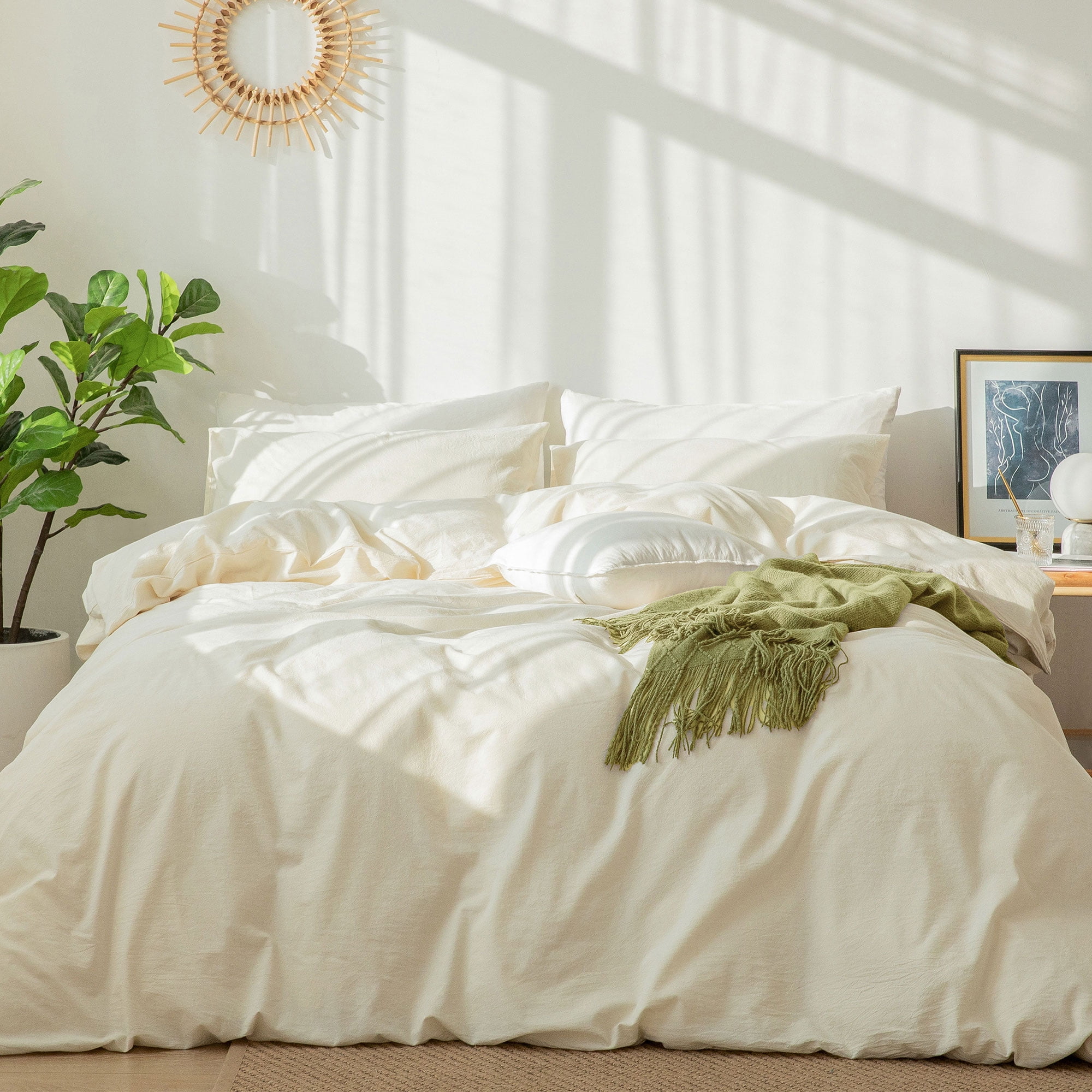 MooMee 100% Washed Cotton Duvet Cover Set, Breathable, Soft, Durable ...