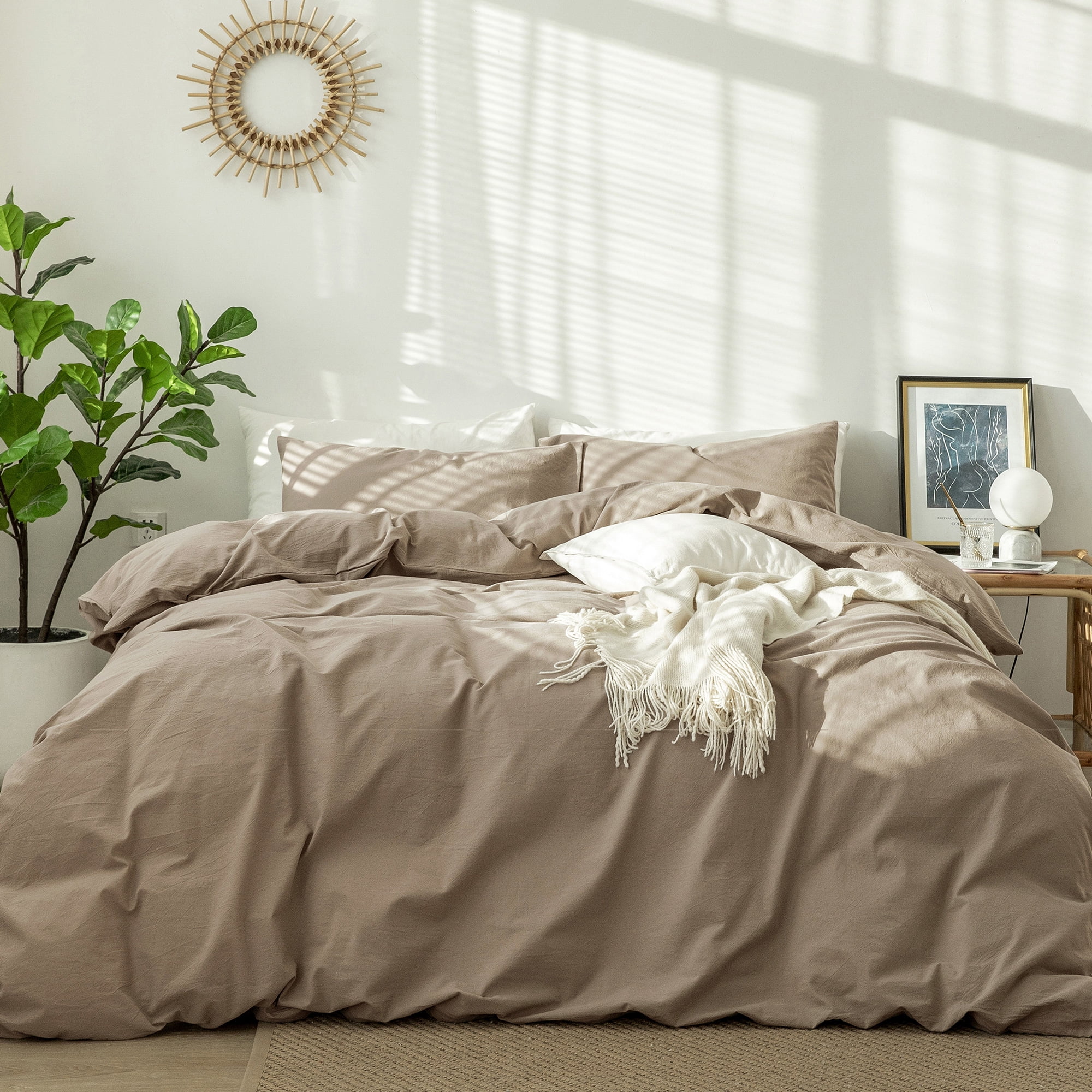 MooMee Washed Cotton Duvet Cover Set Linen Like Textured Breathable 3 ...