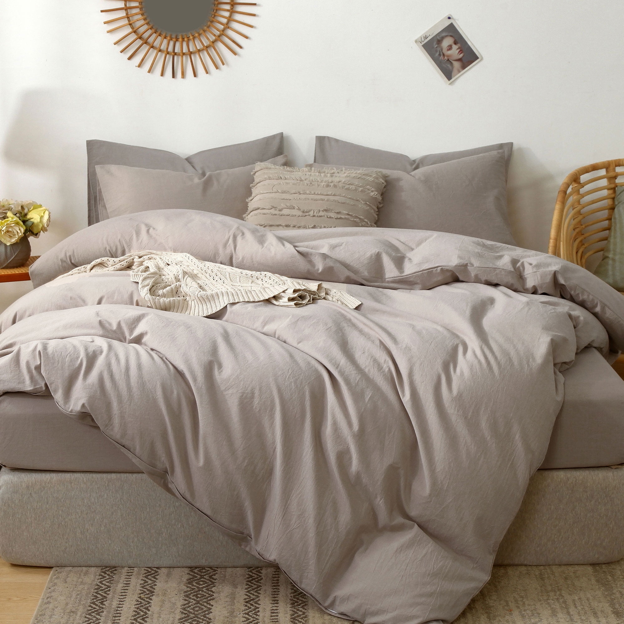 MooMee 100% Washed Cotton Linen Bedding Set, Breathable, Durable, Soft ...