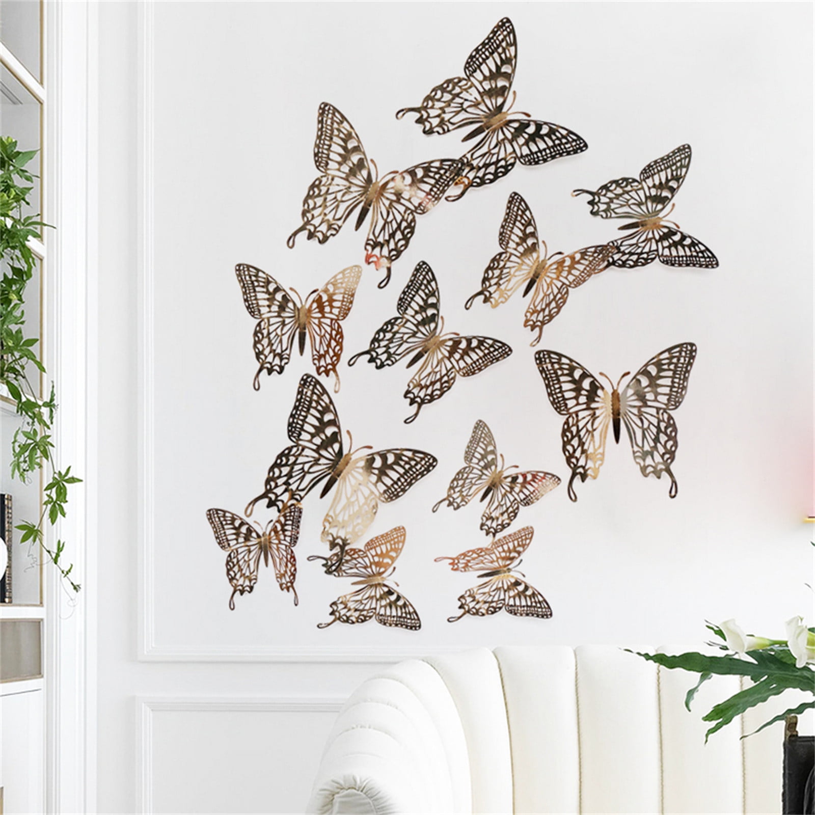 Moocorvic 12PCS 3D Metal Texture Hollow Butterfly Wall Sticker ...
