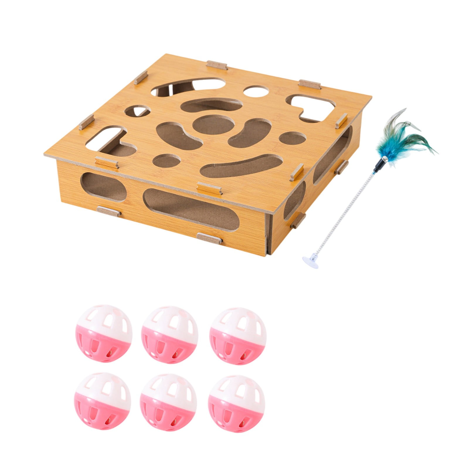 Moocorvic Cat Puzzle Box With 6 Balls And Feathers, Wooden Interactive ...