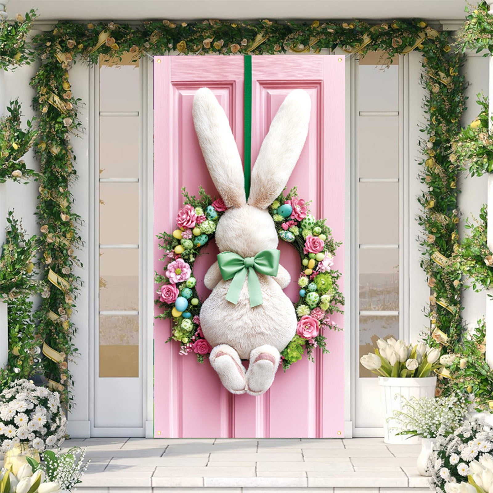 Moocorvic Easter Bunny Door Covers Decorative for Front Door Outside ...