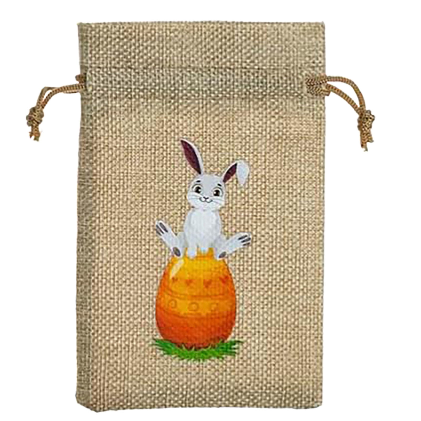 Moocorvic Easter Gift Bags Drawstring Linen Candy Treat Bunny Print ...