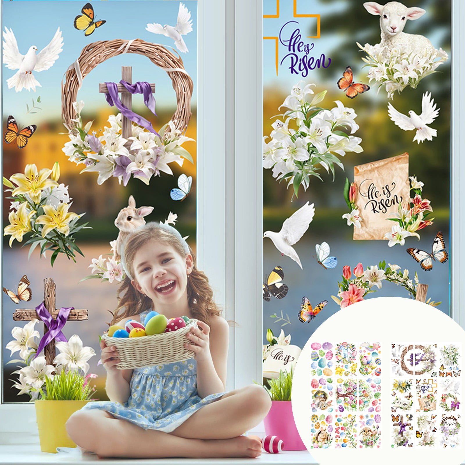 Moocorvic Easter Window Clings for Glass Windows, Large Easter Eggs ...