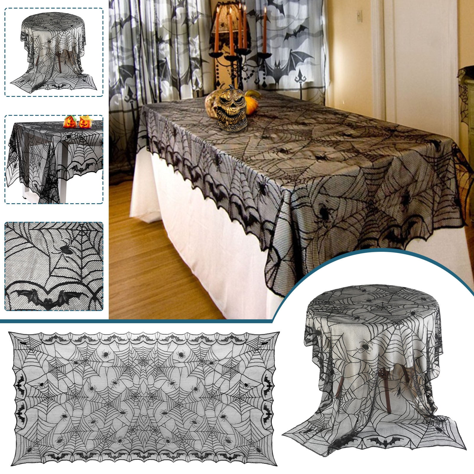 Moocorvic Halloween Lace Decoration Tablecloth Table Runner Black ...