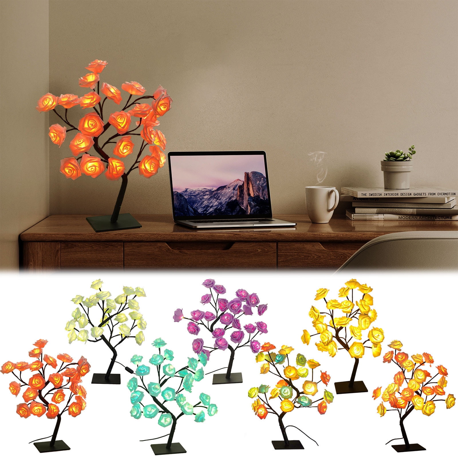 Moocorvic Rose Tree Lamp, 19.6Inches USB LED Rose Table Lamp Valentine ...